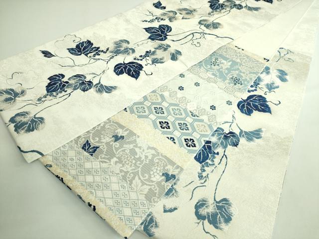 平和屋着物■極上　丸帯　本藍　葡萄蔦の葉文　吉祥文　銀糸　逸品　DZAB0066kh5