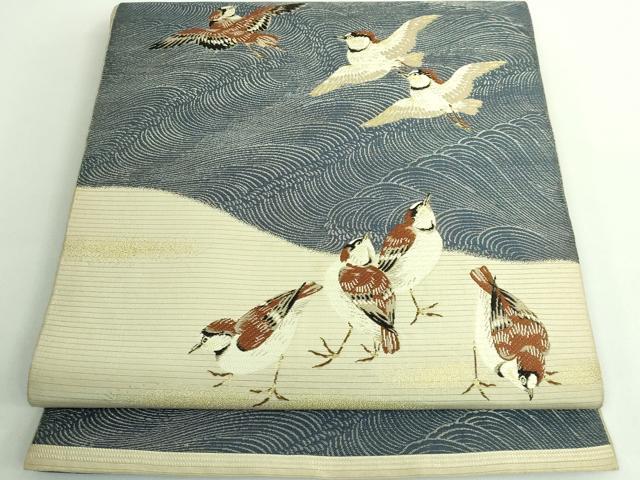 平和屋本店■極上　夏物　アンティーク　大正ロマン　西陣　川島織物　六通柄　本袋帯　唐織　雀　金糸　逸品　DZAB0070kh5