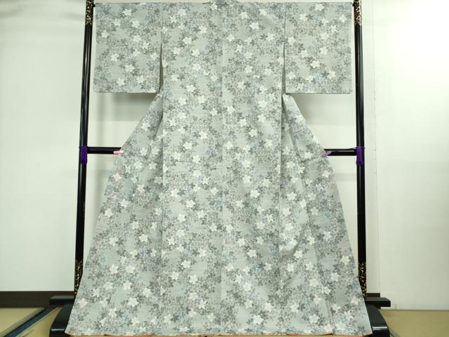 平和屋着物■極上　小千谷紬　雪んど　糸車　草花文　阪急百貨店扱い　ロング丈　反端付き　逸品　DZAB0111kh5