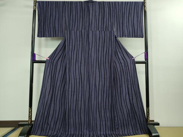 平和屋着物■極上　夏物　小紋　紋紗　よろけ縞　ロング丈　逸品　DZAB0130kh5