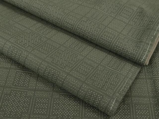 平和屋本店■極上　綿薩摩　東郷織物謹製　手織　160亀甲　格子　煤色地　逸品　未使用　DZAB0136kh5