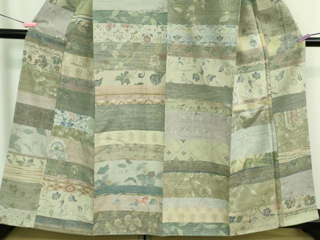 平和屋着物□極上 小千谷紬 百柄 繋ぎ絣 手織り 横段花蝶