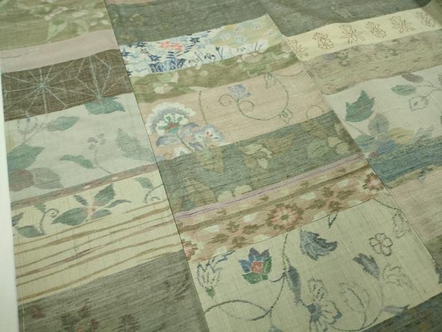 平和屋着物□極上 小千谷紬 百柄 繋ぎ絣 手織り 横段花蝶