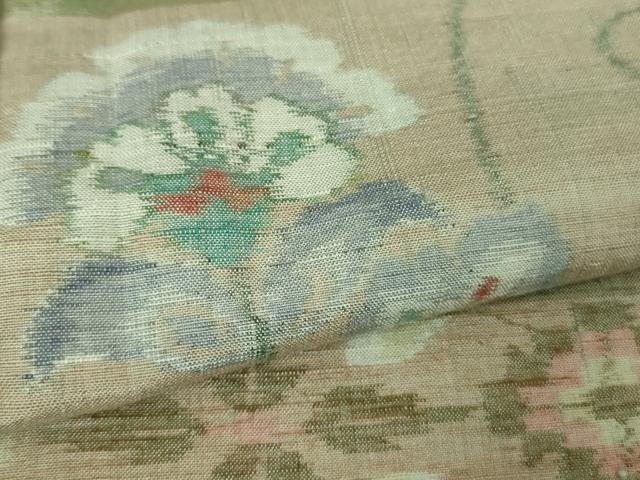 平和屋着物□極上 小千谷紬 百柄 繋ぎ絣 手織り 横段花蝶