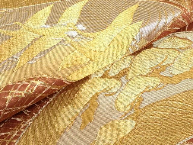 平和屋着物■極上　西陣　川島織物　六通柄　本袋帯　地紙飛鶴松文　金銀糸　逸品　DZAB0201kh5 平和屋着物□極上 西陣 川島織物 六通柄 本袋帯 地紙飛鶴松文 金銀糸