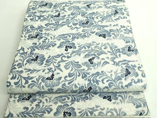 平和屋着物■極上　六通柄袋帯　唐織　本藍　更紗花唐草　逸品　DZAB0227kh5