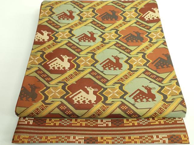 平和屋着物■極上　龍村晋謹製　全通柄袋帯　名物有栖川華鹿文錦　逸品　DZAB0249kh5