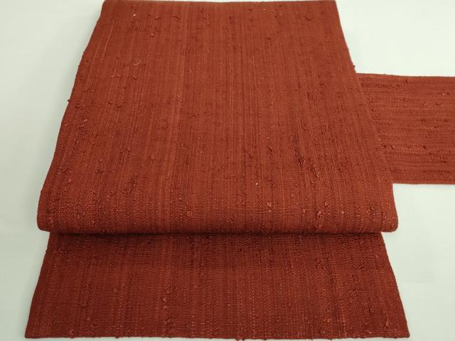 平和屋本店■極上　浦野理一　経節紬　九寸名古屋帯　赤胴色　逸品　DZAB0260kh5