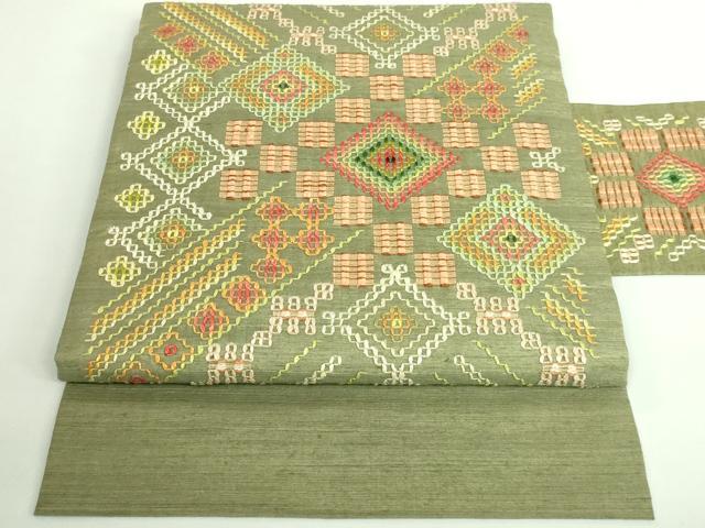 平和屋着物■極上　本場琉球　読谷山花織　紬地　九寸名古屋帯　逸品　DZAB0266kh5