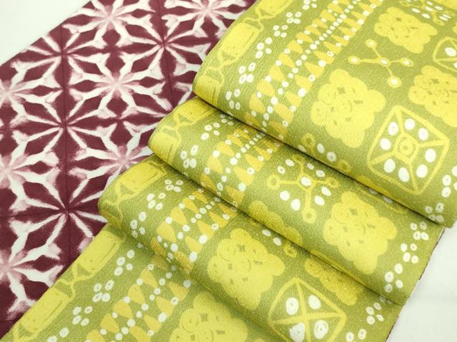 平和屋着物■極上　両面　半幅帯　BANKAN　わものや　吉祥間道　花菱　逸品　DZAB0272kh5