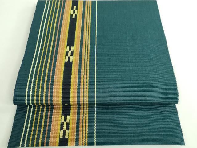 平和屋着物■極上　沖縄県伝統工芸品　八重山ミンサー　手織り　八寸名古屋帯　間道　綿　三越扱い　逸品　DZAB0280kh5