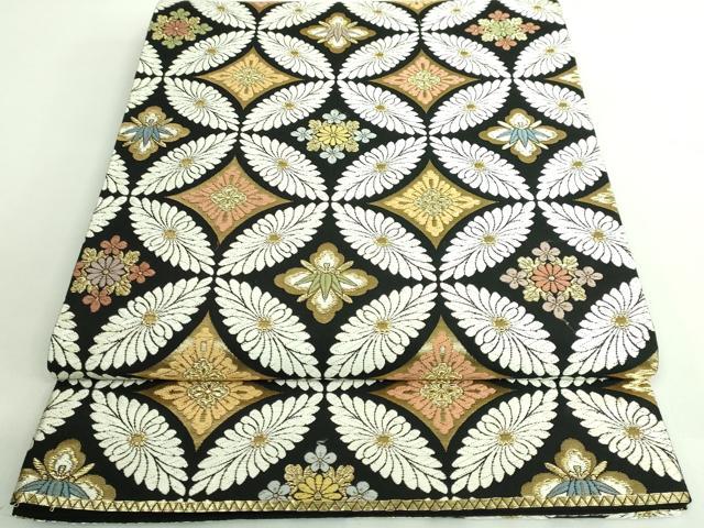 平和屋着物■極上　六通柄袋帯　九百唐織　正倉七宝文　黒地　金糸　逸品　DZAB0290kh5