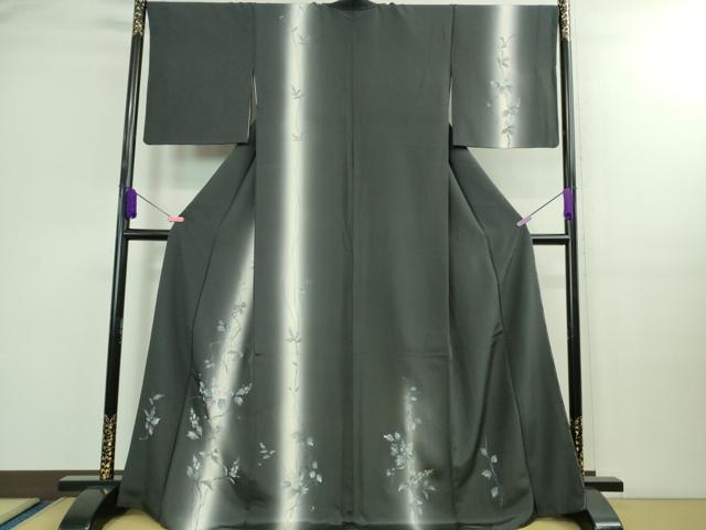 平和屋着物■極上　訪問着　手描き　蔦の葉文　暈し染め　藍墨茶色地　逸品　DZAB0325kh5