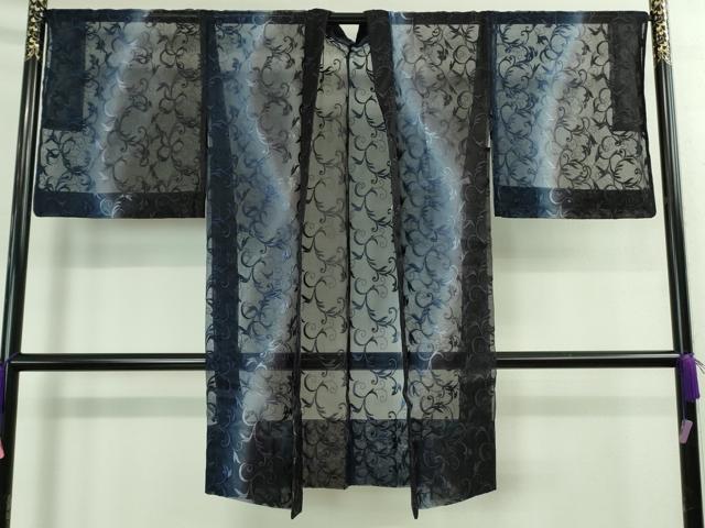 平和屋本店■極上 本手ぼかし オーガンジーコート 長羽織 スリーシーズン 春夏秋 刺繍 唐草文 暈し染め 羽織紐・証紙付き 逸品 DZAB0331kh5