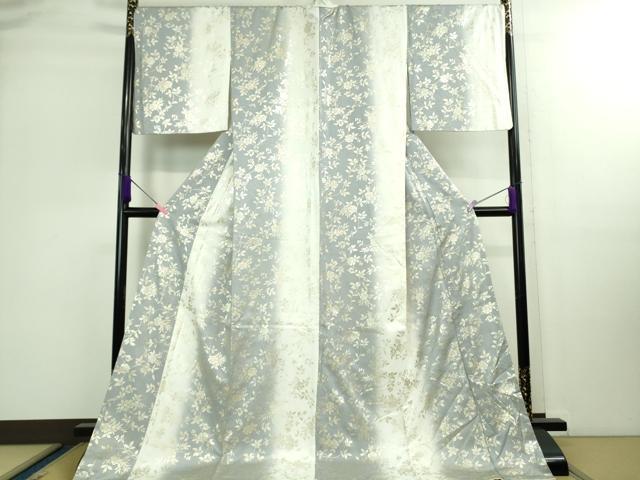 平和屋本店■極上　小紋　薔薇　バラ　唐草文　暈し染め　金彩　ロング丈　逸品　DZAB0339kh5