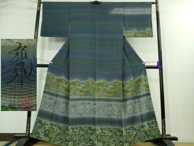 平和屋着物■極上　前田仁仙　仁仙更紗　訪問着　狩猟更紗花文　暈し染め　逸品　DZAB0386kh5