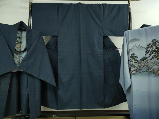 平和屋着物■極上　男性　本場大島紬　アンサンブル　長襦袢(袷)・長羽織セット　100亀甲　総詰め　濃藍色地　逸品　DZAB0393kh5