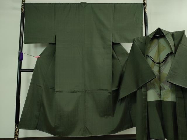 平和屋着物■極上　男性　紬　アンサンブル　長羽織　色無地　革色　逸品　未使用　DZAB0397kh5