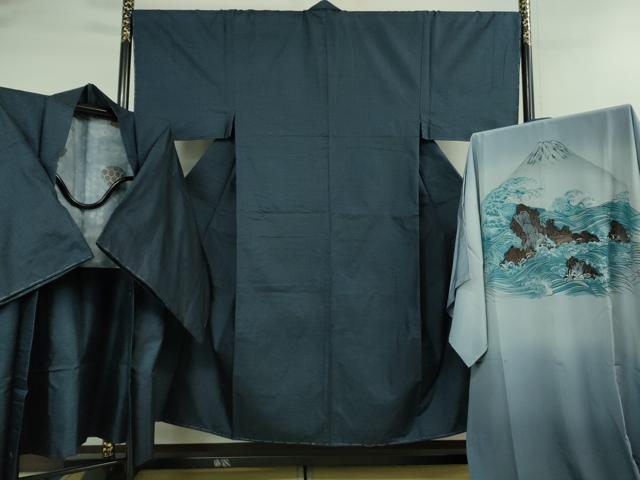 平和屋着物■極上　男性　本場大島紬　アンサンブル　長襦袢(袷)・長羽織セット　100亀甲　総詰め　濃藍色地　逸品　未使用　DZAB0402kh5