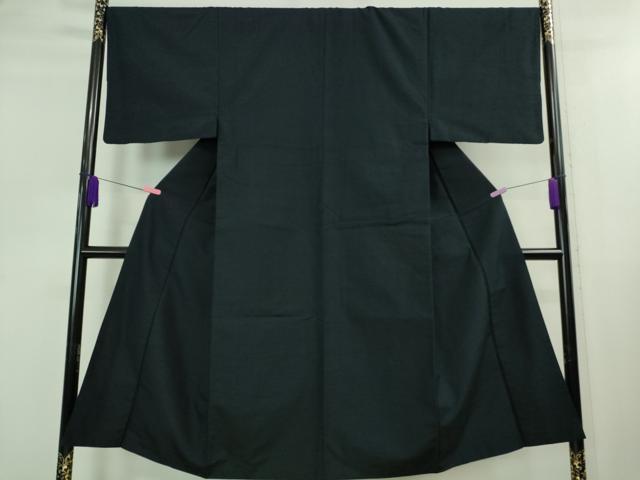 平和屋着物極上 男性 紬 アンサンブル 長羽織 色無地 藍色 羽裏・笹竹