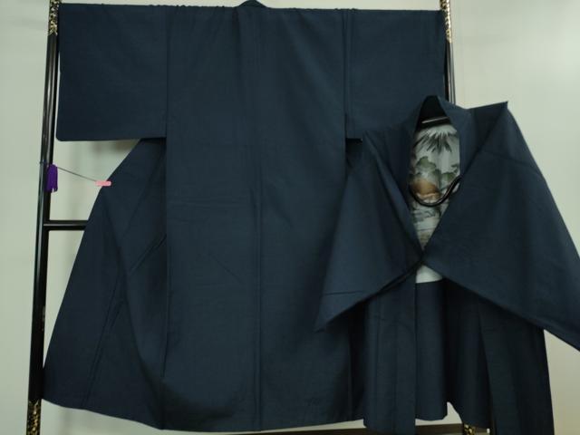 平和屋着物■極上　男性　紬　アンサンブル　長羽織　色無地　留紺色　逸品　DZAB0411kh5