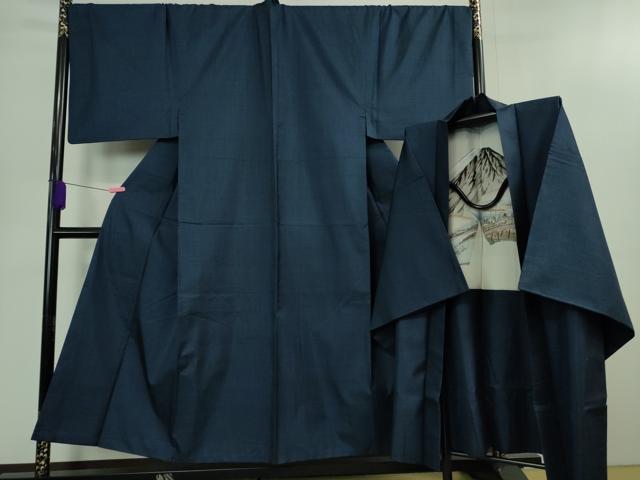 平和屋着物■極上　男性　本場大島紬　アンサンブル　キングサイズ　長羽織　100亀甲　総詰め　濃藍色　逸品　DZAB0416kh5