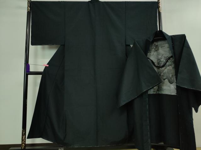平和屋本店■極上　男性　紬　アンサンブル　長羽織　黒地　逸品　未使用　DZAB0419kh5