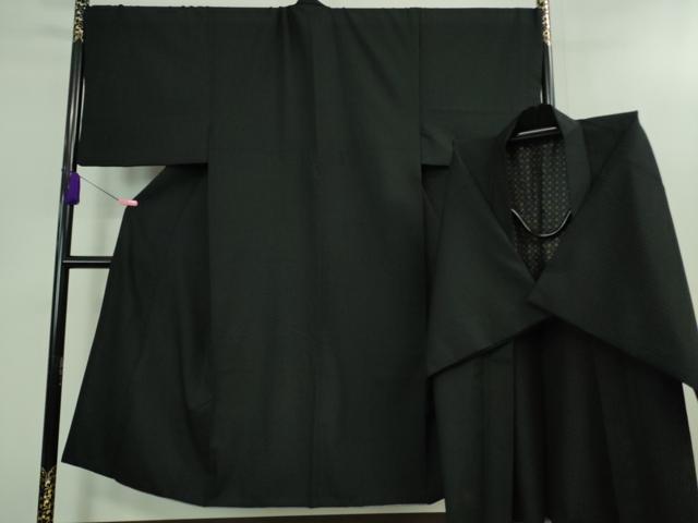 平和屋着物■極上　男性　お召　アンサンブル　キングサイズ　23区　オンワード樫山　黒地　逸品　DZAB0420kh5