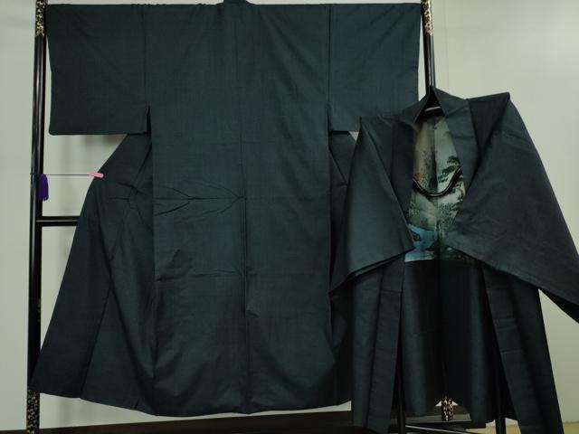 平和屋着物■極上　男性　本場大島紬　アンサンブル　長羽織　100亀甲　総詰め　濃紺地　逸品　DZAB0429kh5