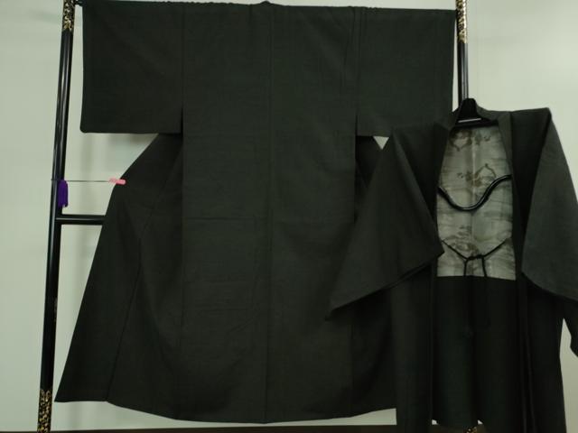 平和屋着物■極上　男性　紬　アンサンブル　長羽織　色無地　蝋色　羽織紐付き　逸品　DZAB0435kh5