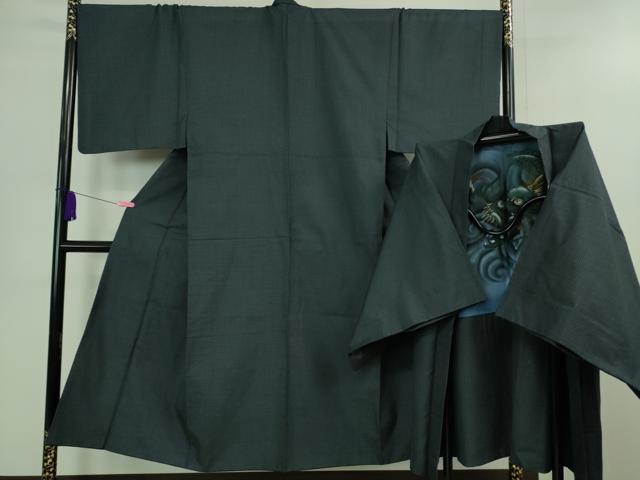 平和屋着物■極上　男性　紬　アンサンブル　亀甲柄　青褐色地　羽裏・龍　逸品　DZAB0441kh5