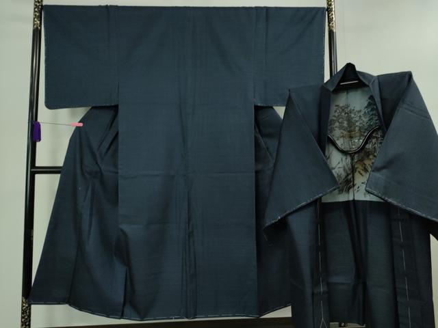 平和屋着物■極上　男性　本場大島紬　アンサンブル　長羽織　100亀甲　総詰め　濃紺地　逸品　未使用　DZAB0443kh5