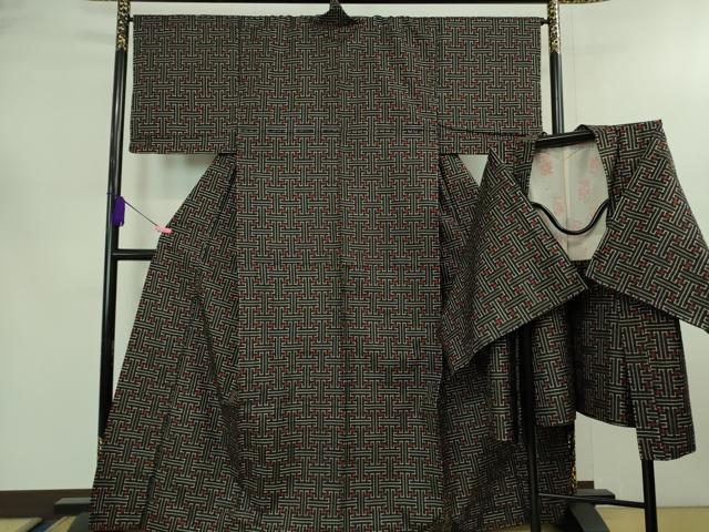 平和屋着物■希少　本場大島紬　龍郷絣　秋名バラ　アンサンブル　羽織セット　逸品　DZAB0445kh5