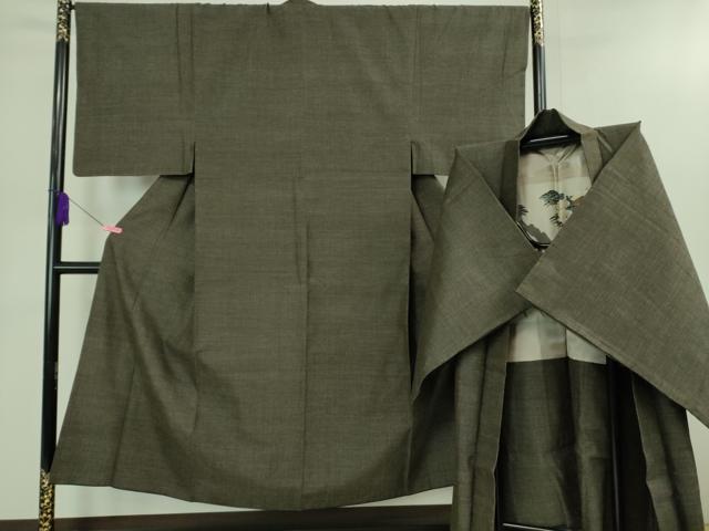 平和屋着物■極上　男性　本場結城紬　重要無形文化財　アンサンブル　杢　長羽織　海松茶色地　逸品　DZAB0449kh5