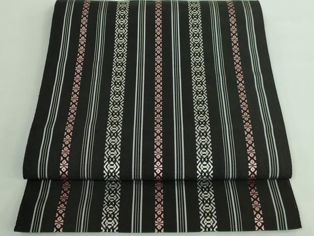 平和屋着物■極上　夏物　本場筑前博多織　八寸名古屋帯　紗献上　黒地　逸品　DZAB0462kh5