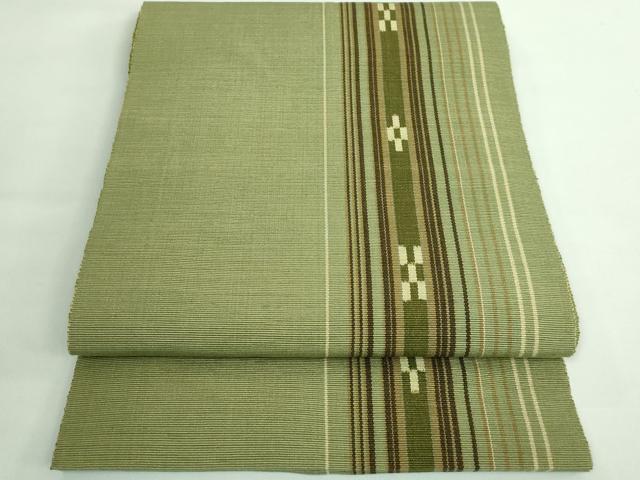 平和屋着物■極上　沖縄県伝統工芸品　八重山ミンサー　手織り　八寸名古屋帯　間道　綿　逸品　DZAB0481kh5