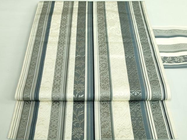 平和屋着物■極上　本場筑前博多織　八寸名古屋帯　花唐草間道　逸品　DZAB0482kh5