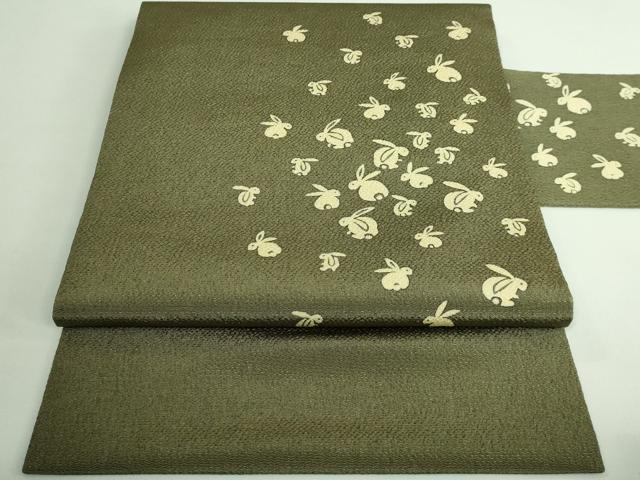 平和屋着物■極上　九寸名古屋帯　兎　鬼しぼ縮緬　逸品　DZAB0498kh5