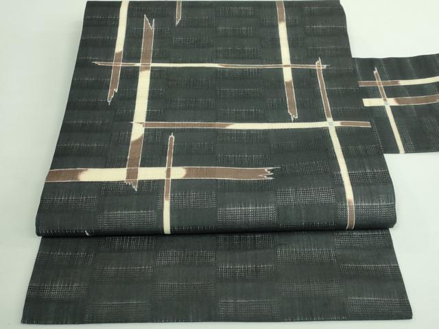 平和屋着物■極上　夏物　九寸名古屋帯　変わり格子　麻　黒地　逸品　DZAB0499kh5
