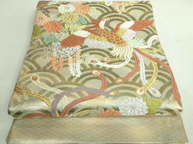 平和屋着物■極上　山口美術織物　皇室　伊勢神宮御用　西陣織　綾都久紫　全通柄袋帯　青海地鳳凰菊藤文　広幅　金銀糸　逸品 DZAB0530kh5