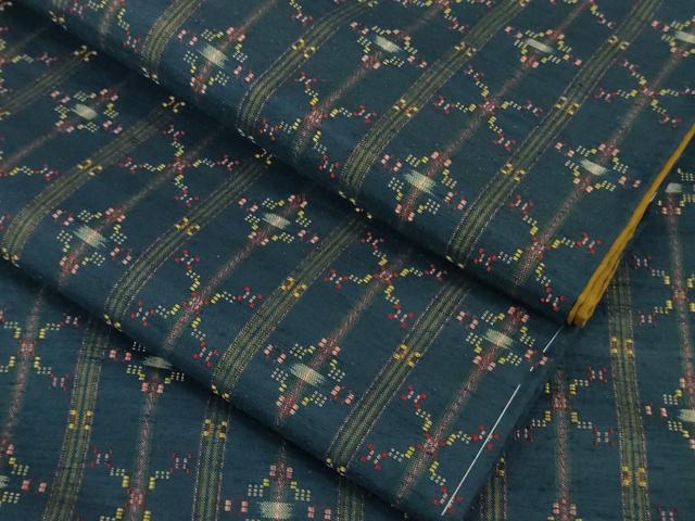 平和屋本店■極上　本場琉球　読谷山花織　紬地　青藍色地　逸品　未使用　DZAB0595kh5
