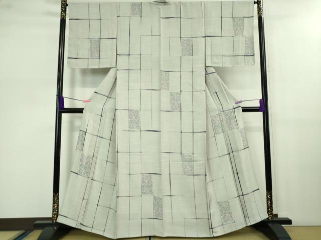 平和屋着物■極上　ぜんまい紬　単衣　花唐草格子文　逸品　未使用　DZAB0602kh5