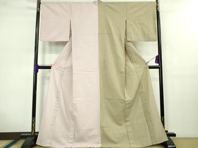 平和屋着物■極上　お召　単衣　片身替わり　縞　綿　逸品　DZAB0617kh5