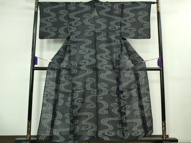 平和屋本店■極上　夏物　重要無形文化財　本場宮古上布　苧麻　流水文　濃藍色地　逸品　DZAB0624kh5