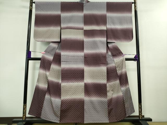 平和屋着物■極上　小紋　単衣　市松紋紗　暈し染め　逸品　DZAB0627kh5