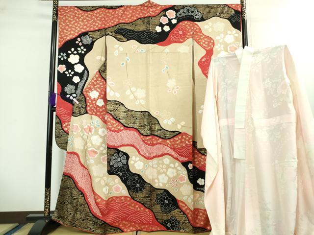 平和屋着物■極上　振袖・長襦袢(無双仕立て)セット　絞り　道長舞花文　金銀彩　逸品　DZAB0639kh5