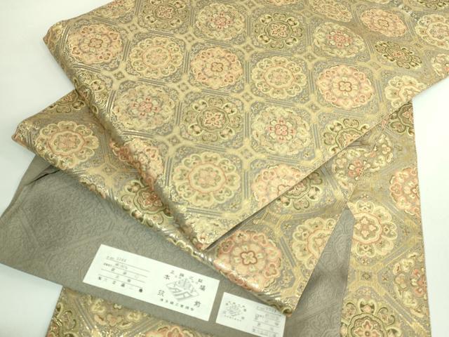 平和屋本店■極上　本場筑前博多織　六通柄袋帯　正倉院格天華文　大倉織物　本金　証紙付き　逸品　DZAB0652kh5