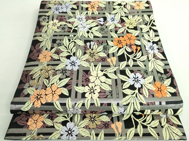 平和屋着物■極上　山口美術織物　唐織の織匠　山口成三郎謹織　六通柄袋帯　唐織　春寿枝垂桜文　黒地　金銀糸　逸品　DZAB0665kh5