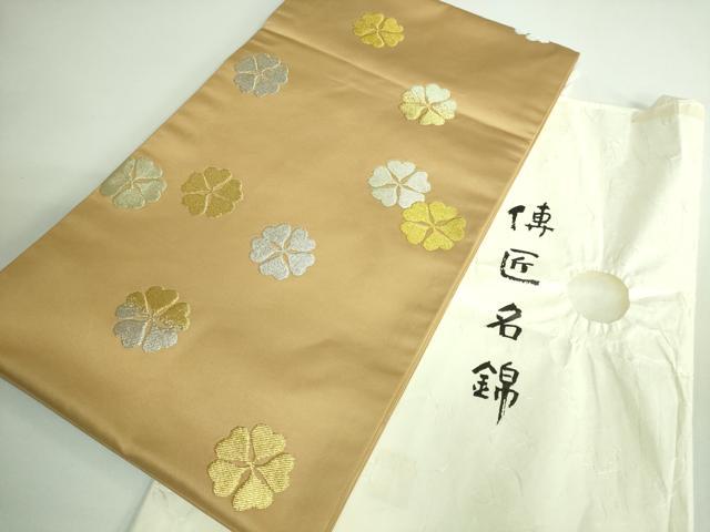 平和屋着物■極上　龍村晋謹製　全通柄袋帯　如源　明月桜錦　金銀糸　たとう紙付き　逸品　DZAB0674kh5