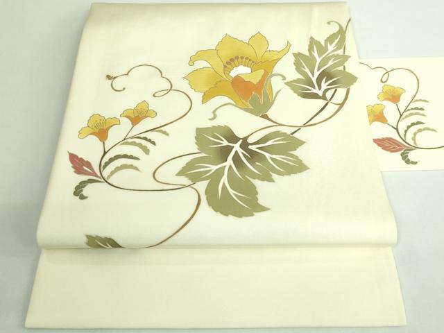 平和屋着物■極上　塩瀬　九寸名古屋帯　枝花文　金彩　逸品　DZAB0687kh5